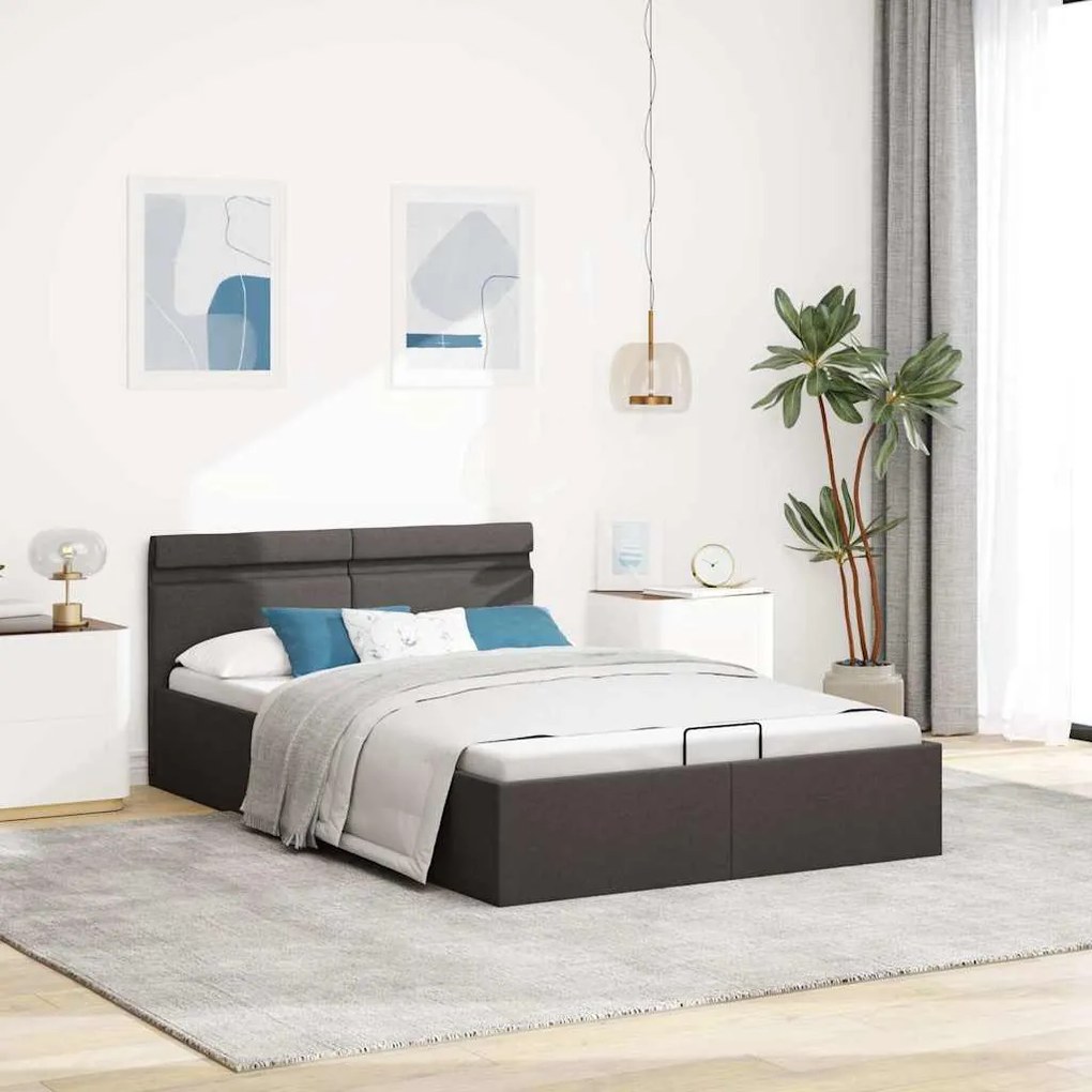 Rám postele LED s úložným prostorem tmavě šedý textil 120x200cm 285602