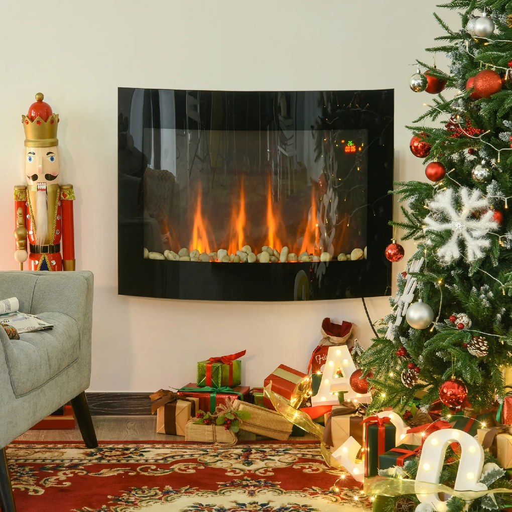 HOMCOM Elektrický krb Kamna elektrická s 2 úrovněmi výkonu 900/1800 W LED 65 x 11,4 x 52 cm nerezová černá pro příjemné teplo |