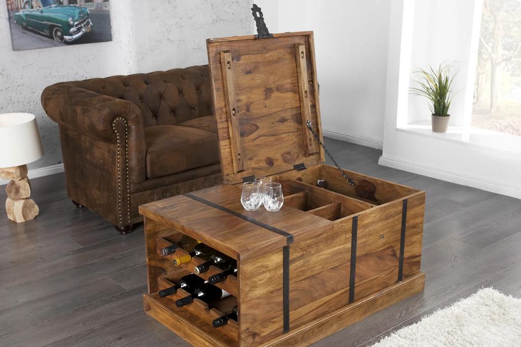 Noble Home Konferenční stolek s vinotékou Provance, 100 cm, sheesham
