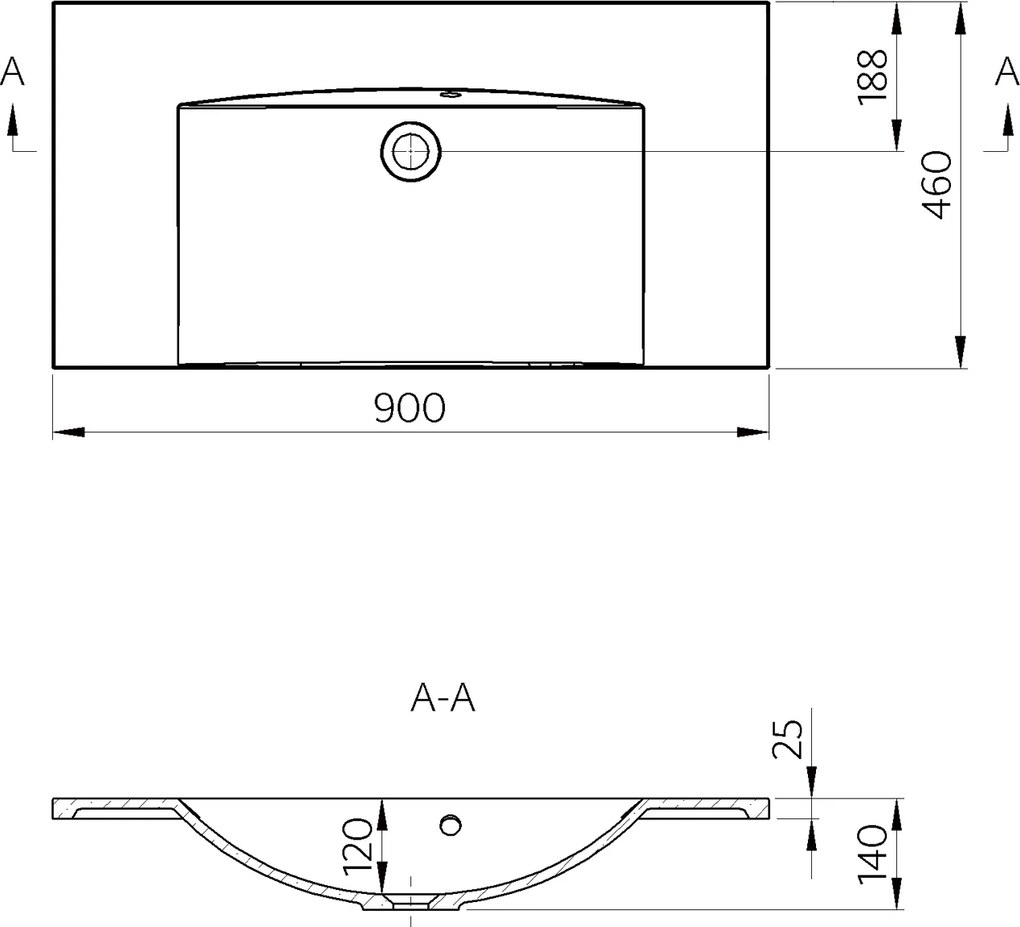 Sapho MARIA umyvadlo litý mramor 90 x 46 cm bez otvoru s přepadem bílá MA090-0