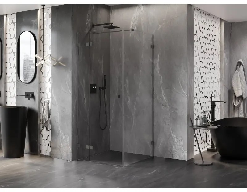 Mexen Lunar T, sklápěcí sprchový kout levý 110 x 110 cm, 8mm čiré sklo, grafitový profil, 834T-110-110-95-00-L