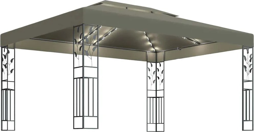 Altán s dvojitou stříškou a světelnými LED řetězy 3 x 4 m taupe 3070313