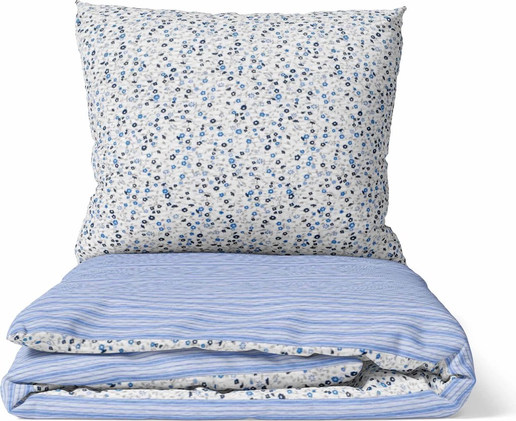 Krepové prodloužené povlečení Borghese modré s pruhem Velikost: 140 x 220 + 70 x 90