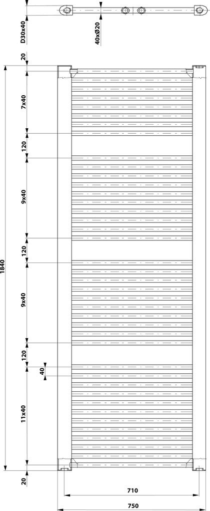 Aqualine Direct otopné těleso rovné 750 x 1850 mm boční připojení bílá ILR87T