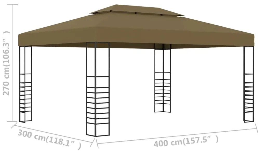 vidaXL Marketos Altán se zatahovací střechou 3 x 4 m taupe 180 g/m²