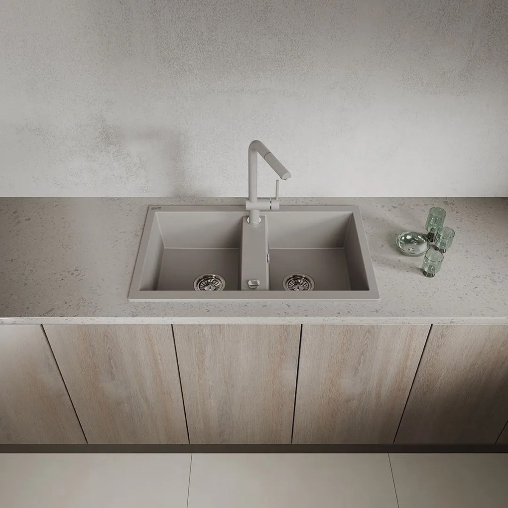 Laveo Barbados, 2-komorový granitový dřez 780x480x185 mm, šedá, LAV-SBB_520T