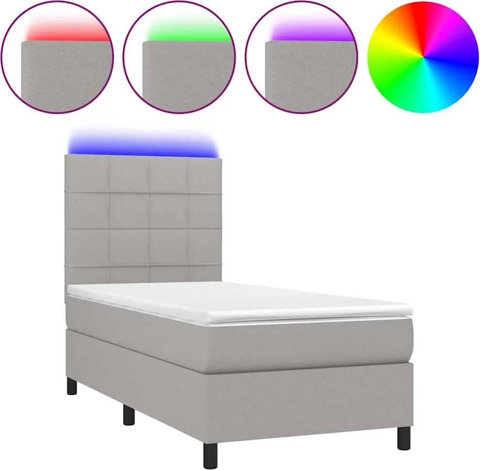 Box spring postel s matrací a LED světle šedá 90x190 cm textil 3134837