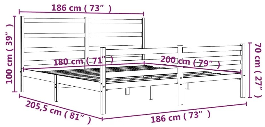 Rám postele bílý masivní borovice 180 x 200 cm Super King,  3103729