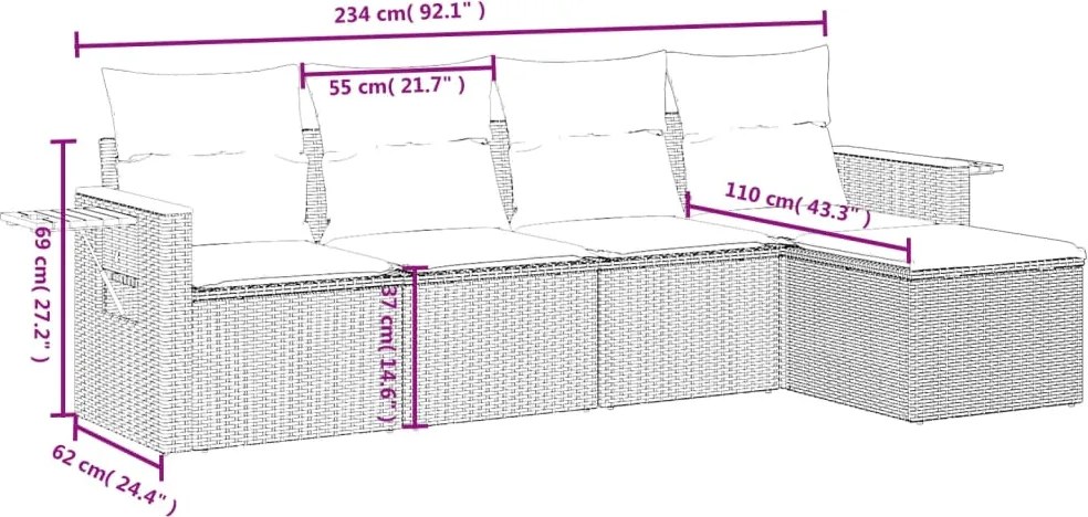 5dílná zahradní sedací souprava s poduškami černá polyratan 3259158