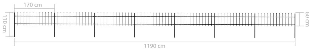 vidaXL Marketos Zahradní plot s kopím nahoře ocelový 1248 x 60 cm černý