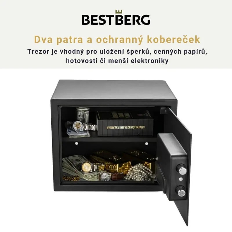 Digitální trezor BestBerg BBSB-2C / 30 x 38 x 30 cm / černá