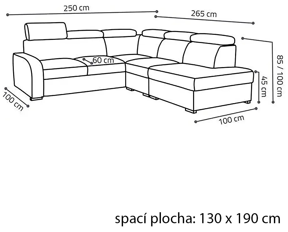 Sedací souprava OSLO L | 250x265 cm | rozkládací + 2x úložný prostor | polohovatelné záhlavníky | VÝBĚR TKANIN