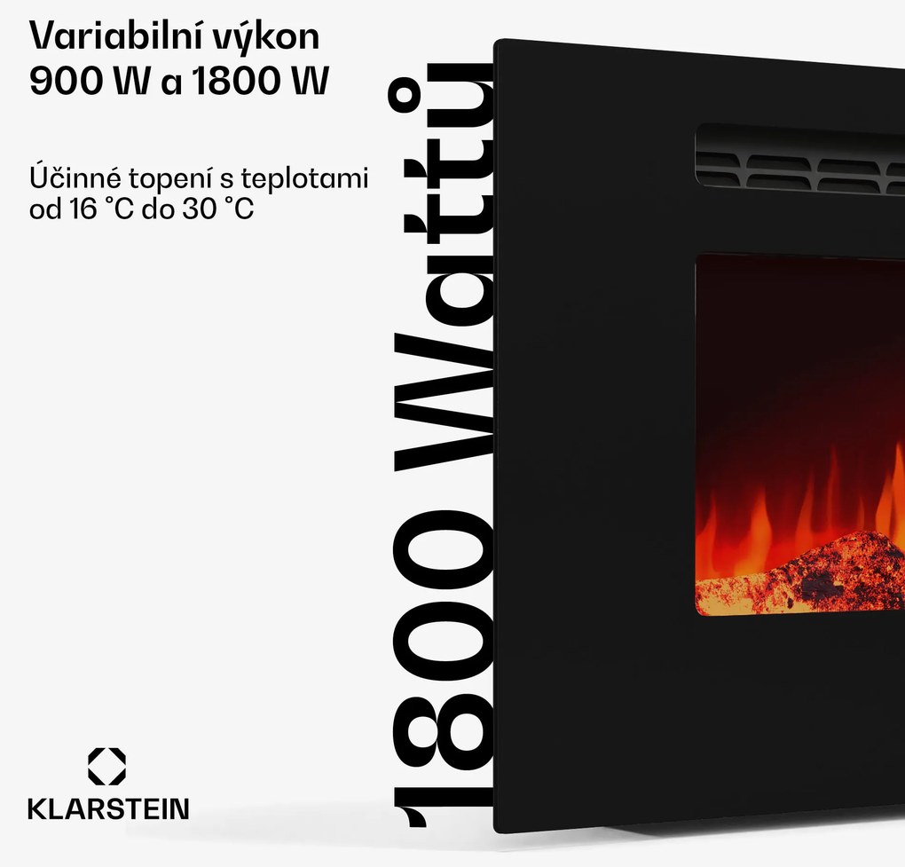 Klarstein Inteligentní elektrický krb Galeras, 2 nastavení teploty, 16 - 30°| Iluze plamene LED, Možnost připojení k IOT