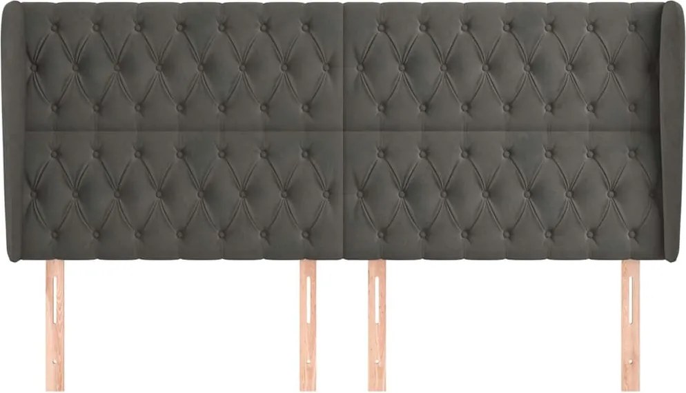 Čelo postele typu ušák tmavě šedé 203x23x118/128 cm samet 3118359