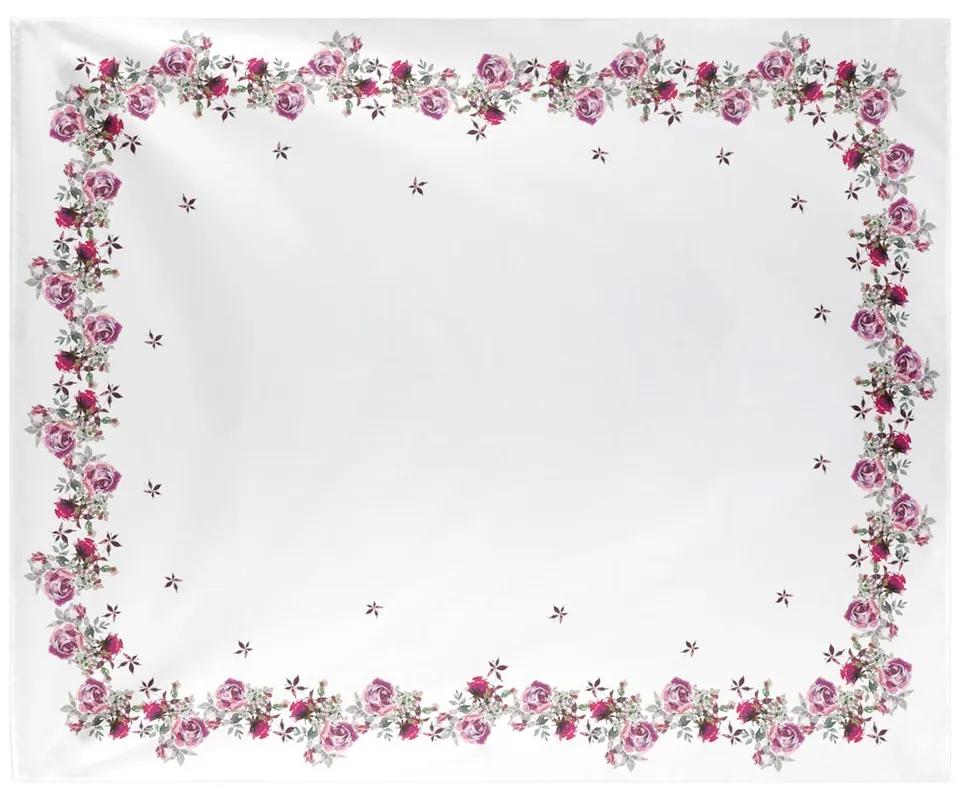 Ubrus s motivem růží, barva bílá, 130x160 cm,100 % polyester.