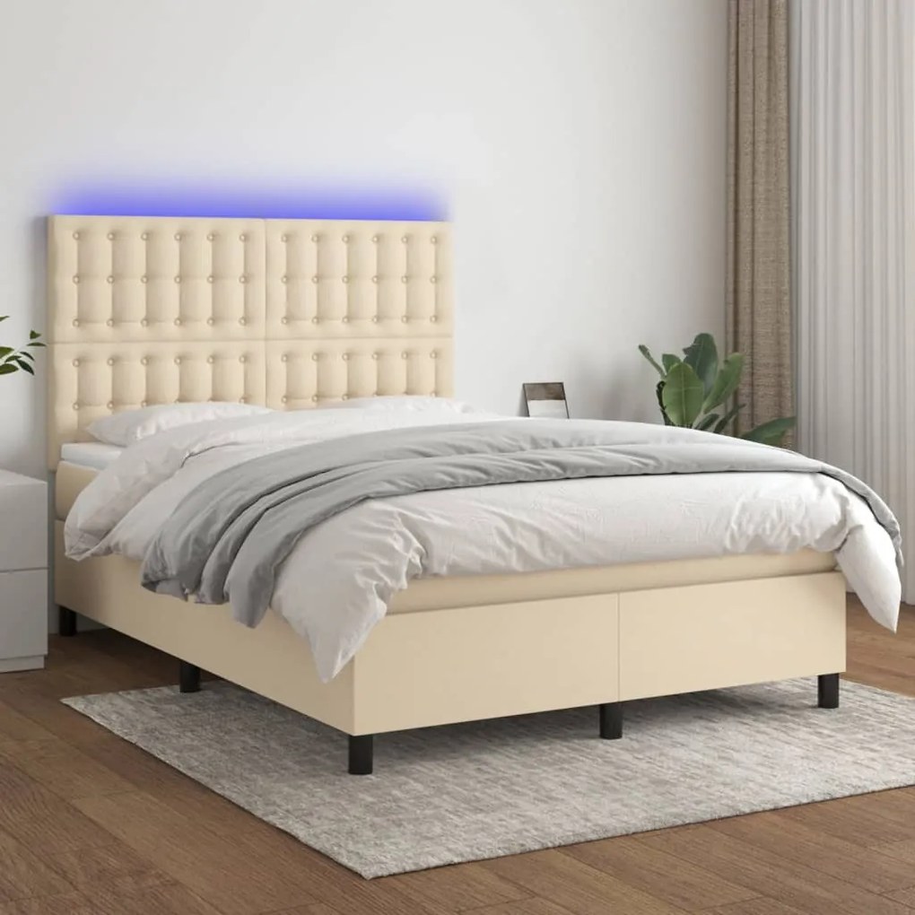 Box spring postel s matrací a LED krémová 140x200 cm textil 3135202