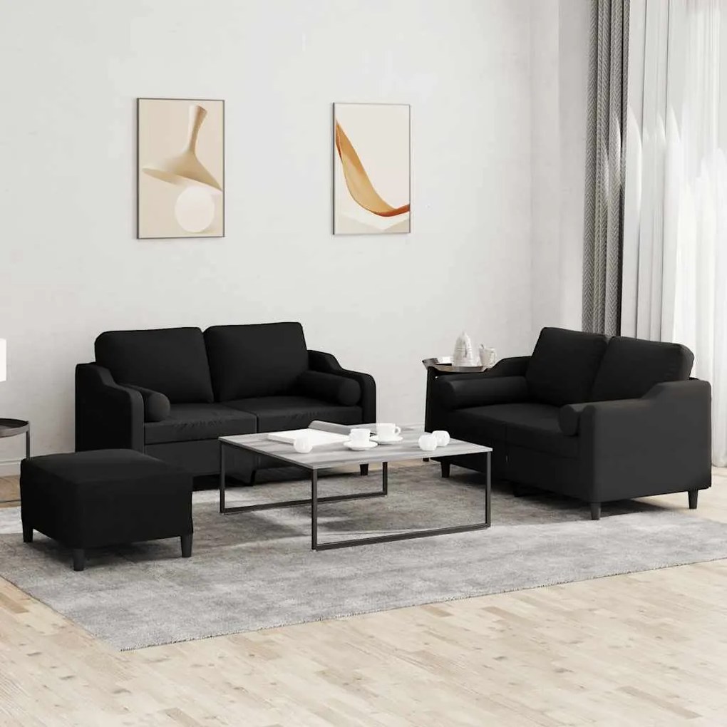 3dílná sedací souprava s polštáři černá textil 3201830