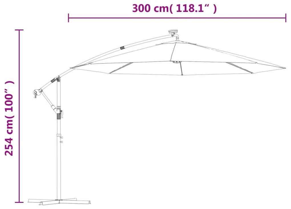 vidaXL Konzolový slunečník s LED světly ocelová tyč 300 cm antracitový