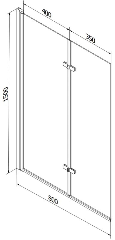 Mexen Castor, vanová zástěna 2-křídlová 80 x 150 cm, otočné křídlo, 6 mm námraza sklo, zlatý profil, 892-080-002-50-30