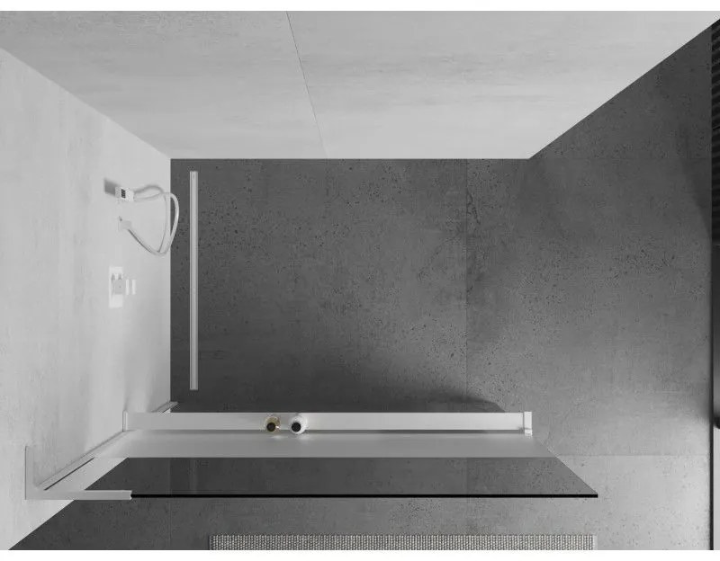 Mexen Kioto+ L, sprchová zástěna Walk-In s poličkou a věšákem 80 x 200 cm, 8mm čiré sklo-námraza, bílý profil, 800-080-123-20-35