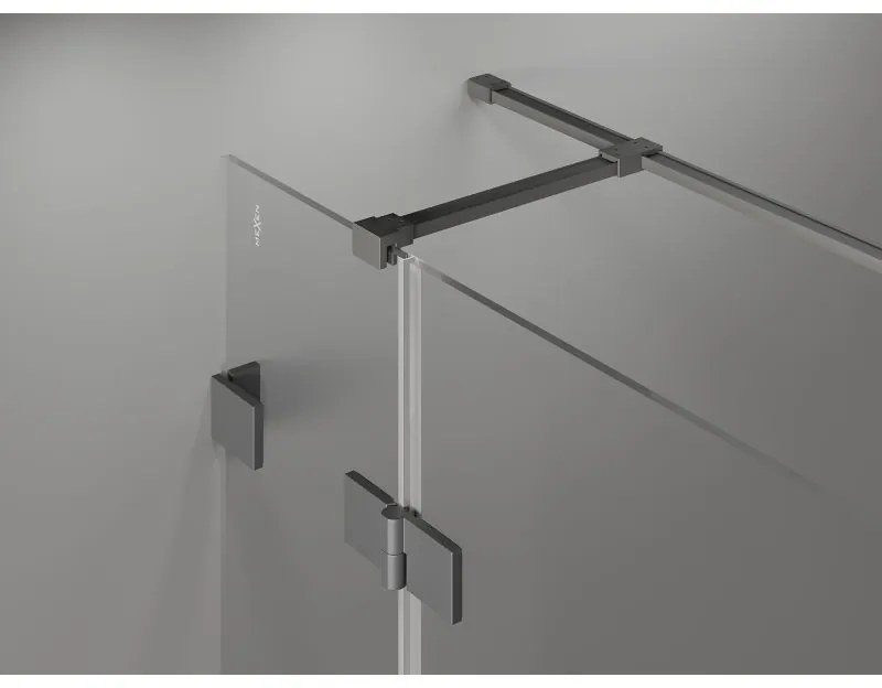 Mexen Lunar T, sklápěcí sprchový kout levý 110 x 110 cm, 8mm čiré sklo, grafitový profil, 834T-110-110-95-00-L