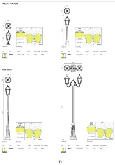 Redo 9662 - Venkovní lampa ESSEN 1xE27/70W/230V 221,5 cm IP44 hnědá/patina