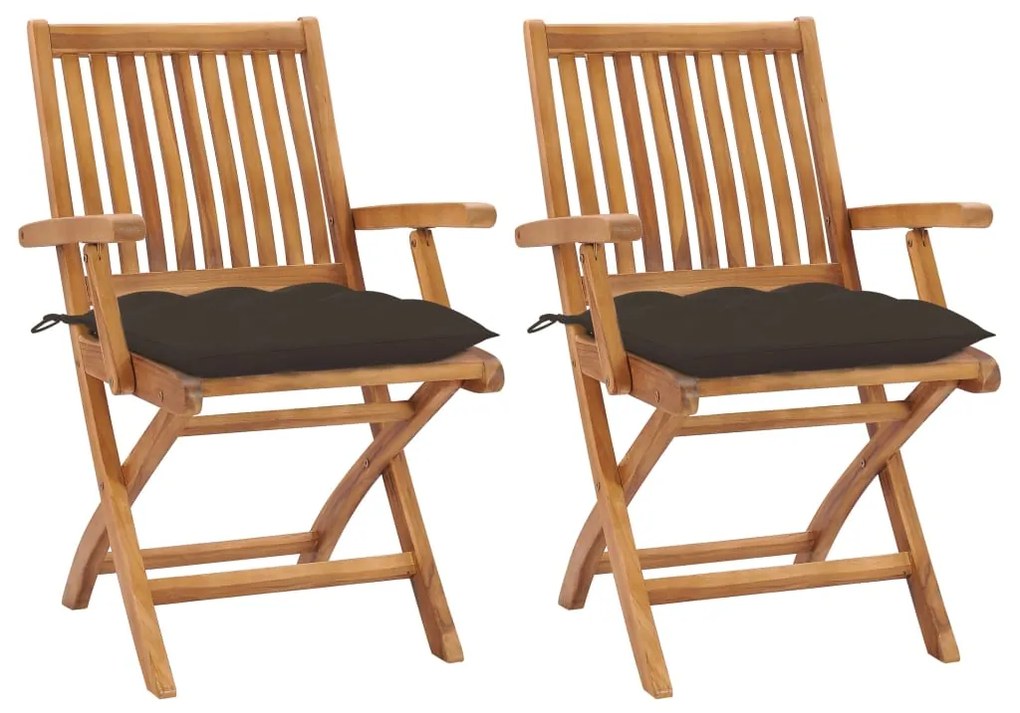Skládací židle 2 ks s polštáři v barvě taupe, masivní teak 3062429