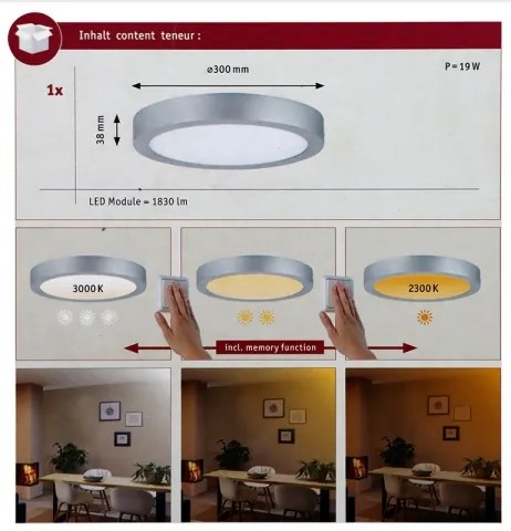 Paulmann 79798 - LED/16W Stropní svítidlo CARPO 230V 2300/2500/3000K