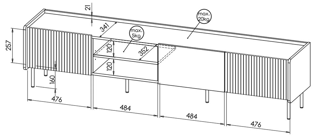 TV stolek Phelan P8 (ořech warmia + černá). 1062538