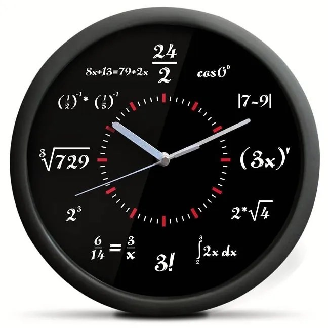 Matematické nástěnné hodiny Deluxe, Černé průměr 30 cm