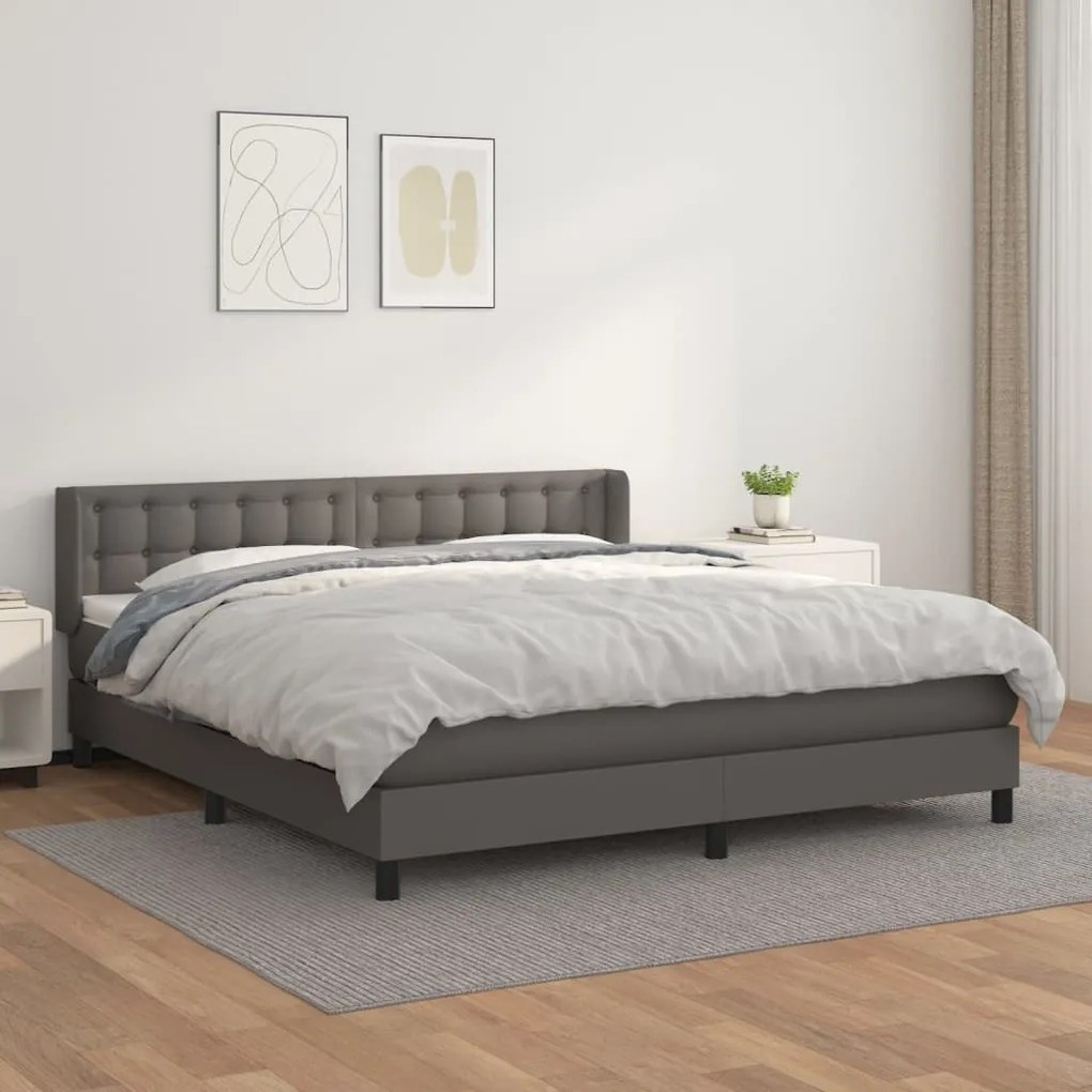 Box spring postel s matrací šedá 180x200 cm umělá kůže