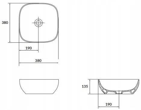 Cersanit Larga, umyvadlo na desku 38x38 cm, bílá matná, K677-015
