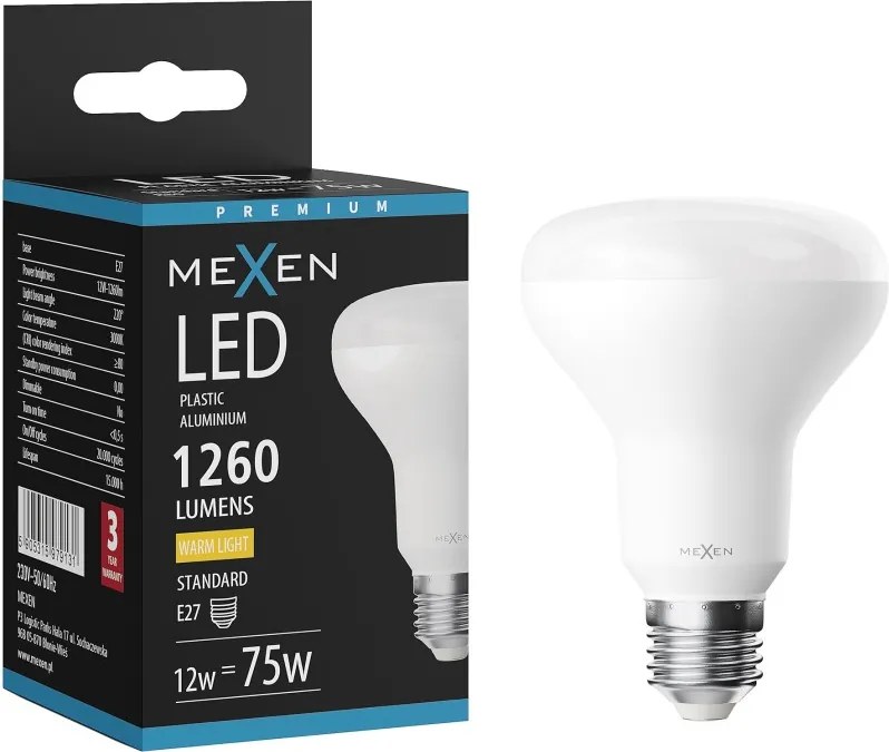 Mexen Nova, LED žárovka E27, R80, 12W, Teplá - 3000K, 1260 lm - L105-E27-1230-01