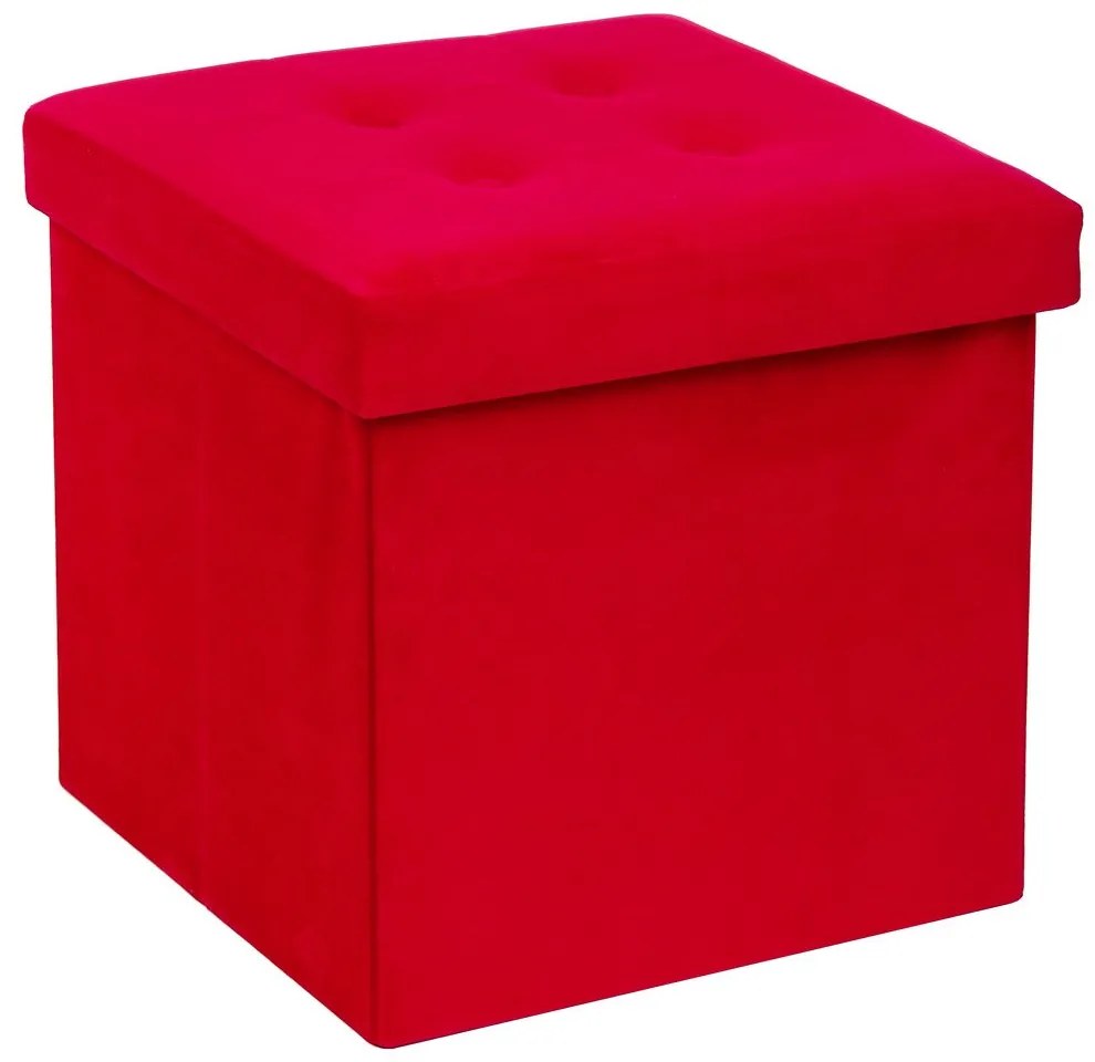 Taburet s prošívaným víkem, velurová stolička s odkládacím prostorem v intenzivních barvách (3560239238225)