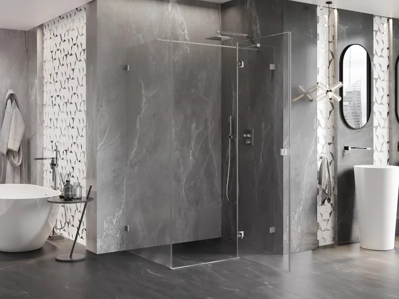 Mexen Lunar T, sklopný sprchový kout pravý 135 x 80 cm, 8mm čiré sklo, ocelový profil, 834T-135-080-97-00-P