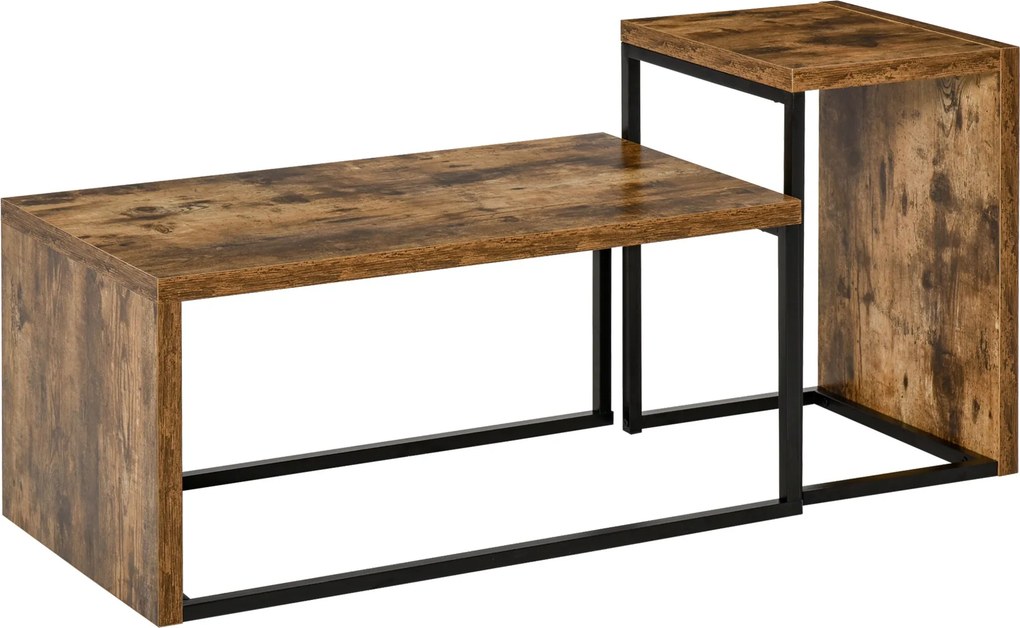 HOMCOM Set 2 Kávových Stolků s Kovovými Nohy v Průmyslovém Stylu pro Obývací Pokoj a Jídelnu 90x48x42 cm a 59x42x36 cm