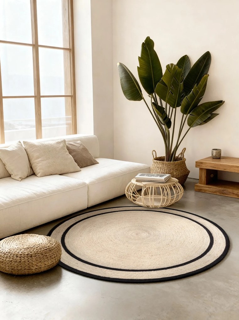 Hanse Home, Kusový koberec Jute Braided 106331 Natural Black kruh, 200x200 (průměr) kruh, černobílá, chodba / předsíň