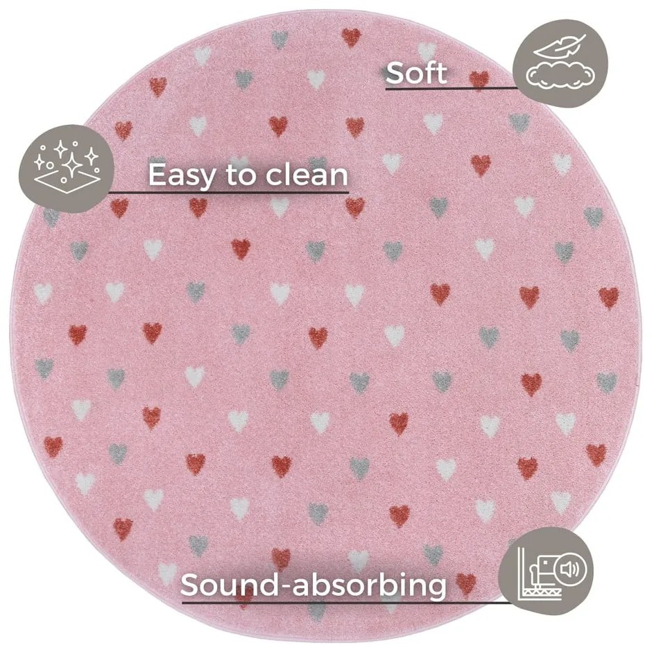 Růžový dětský koberec ø 100 cm Little Hearts – Hanse Home