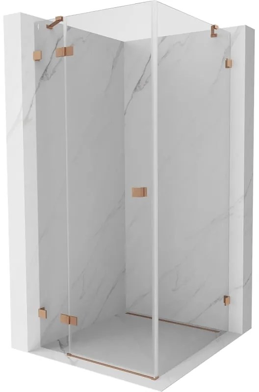 Mexen Lunar, výklopný sprchový kout levý 80 x 80 cm, 8mm čiré sklo, profil měděná matná, 834-080-080-65-00-L