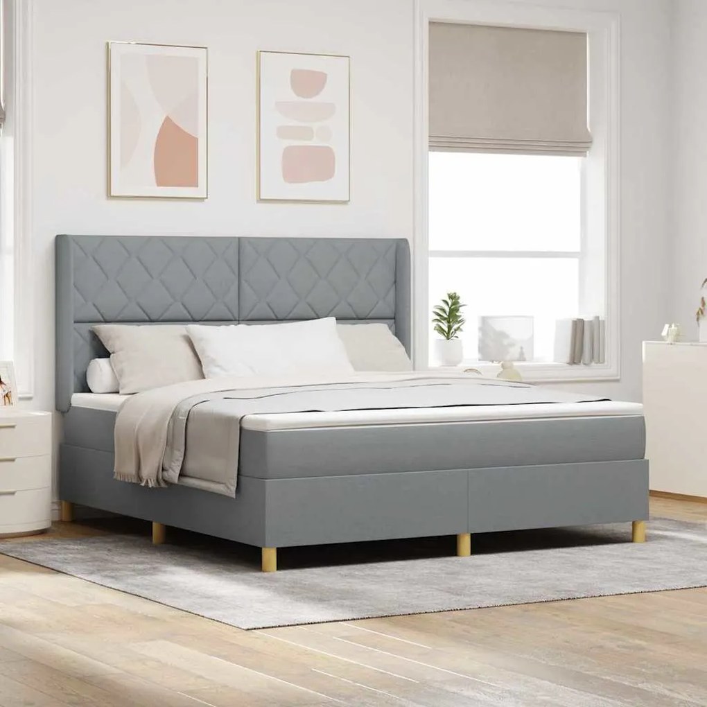 Postel s boxspringem s čelo Světle šedá 180 x 200 cm textil 3341910