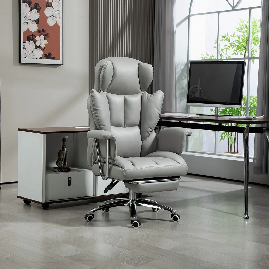 Kancelářská židle HOMCOM s funkcí polohování, ergonomická kancelářská židle, výškově nastavitelná otočná židle s podnožkou, čalouněná, nosnost do 120…