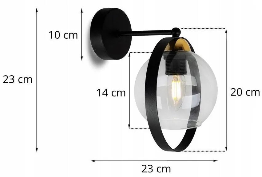 Nástěnné svítidlo Haga Ring 1, 1x transparentní skleněné stínítko (výběr ze 3 barev uchycení)
