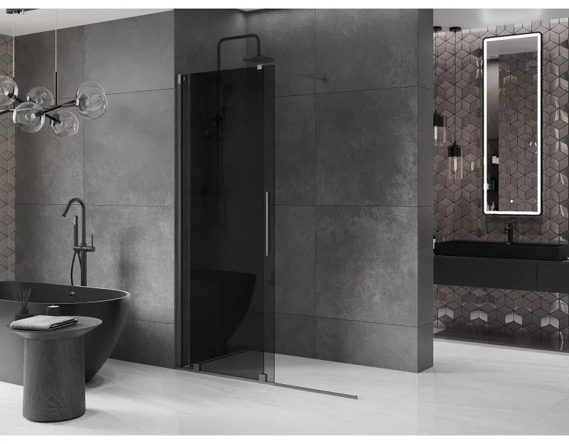Mexen Velar, sprchová zástěna s posuvnými dveřmi Walk-in 130 x 200 cm, 8mm šedé sklo, grafit broušený, 871-130-000-43-66
