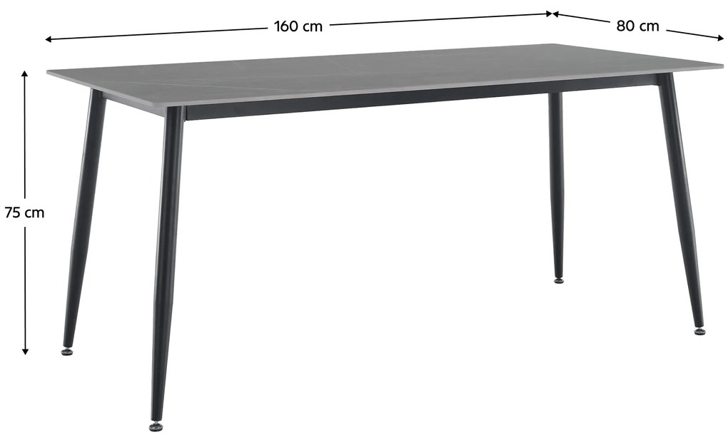 Kondela Jídelní stůl, šedý mramor/černá, 160x80 cm, FLORENC TYP 2