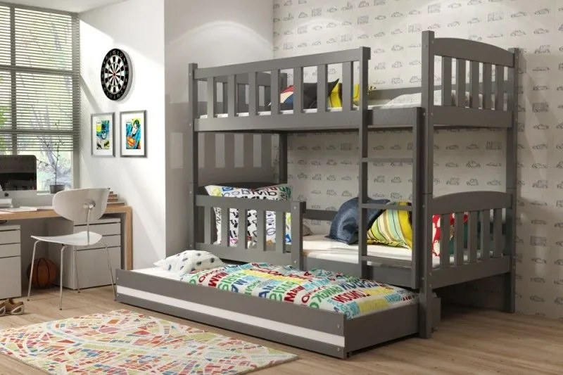 Patrová postel KUBÍK s přistýlkou 200 cm - barva grafit