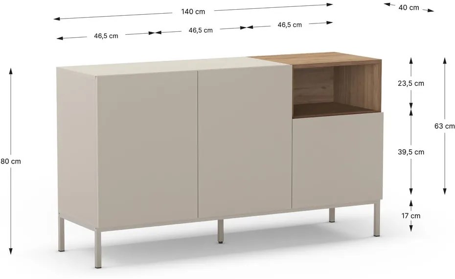 Krémová komoda 140x80 cm Cailin – Marckeric