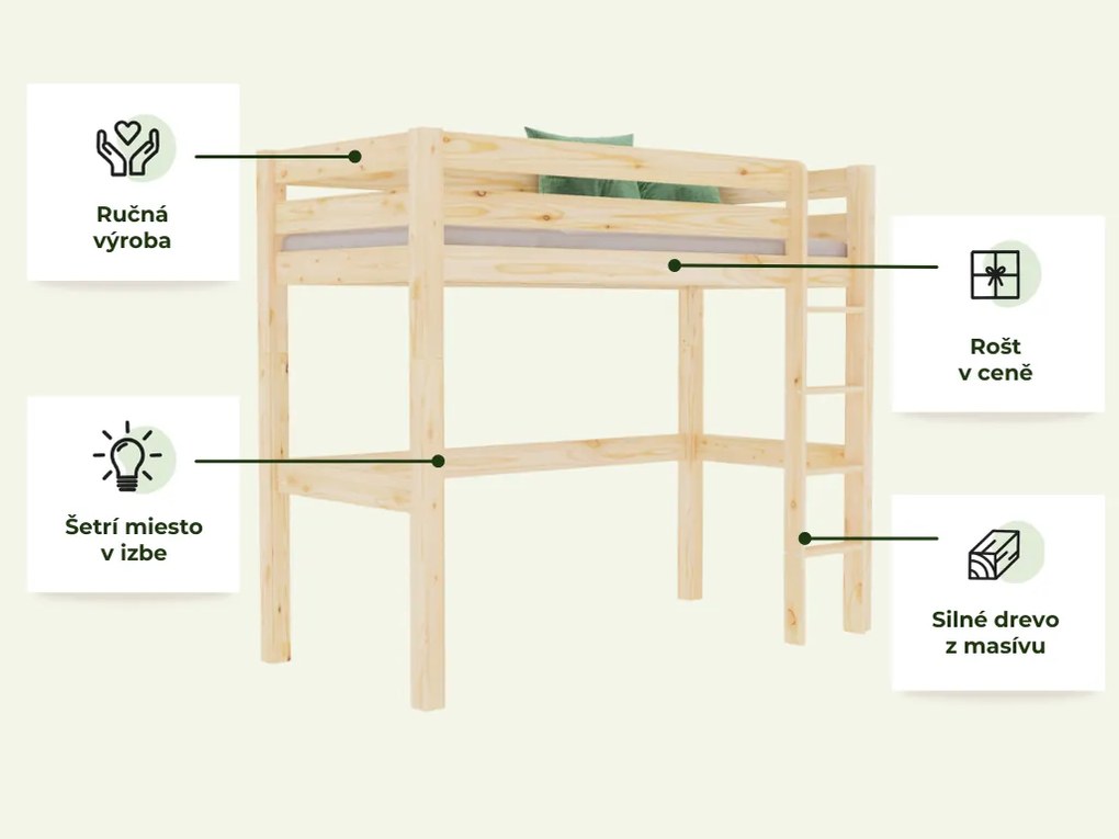 Tartak Meble Dřevěná vyvýšená postel MAKALU pro děti 90x200 cm Zvolte barvu: Bílá