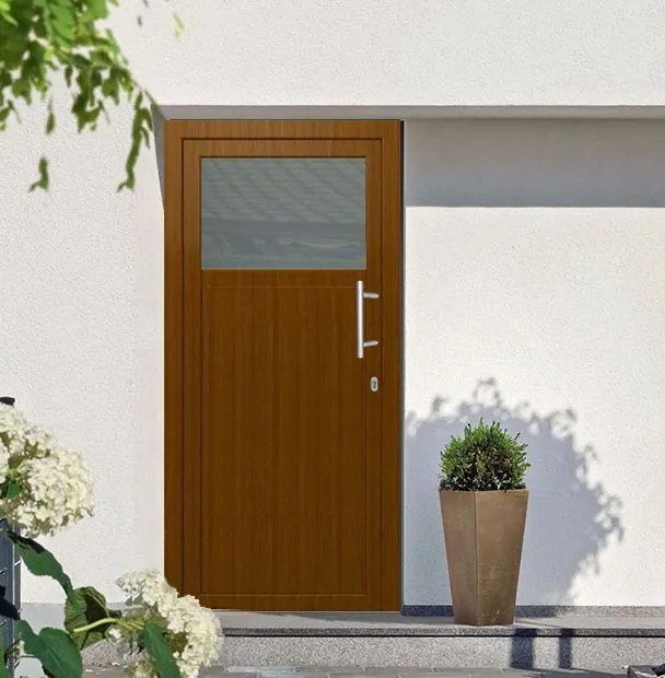 Solid Elements Vedlejší vchodové dveře Easy, 80 P, rozměr vč. zárubně: 880 × 1980 mm, plast, pravé, dub zlatý, prosklené