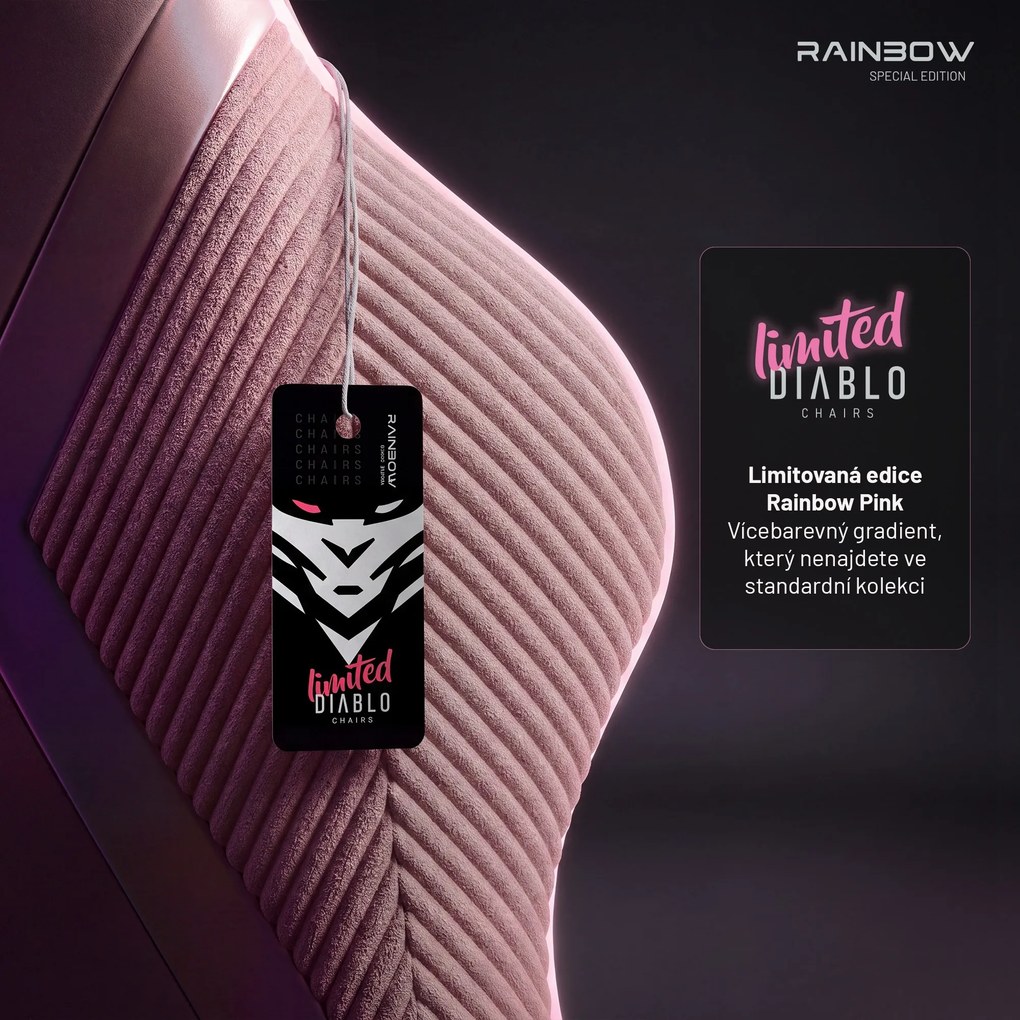 Herní křeslo z látky růžové Normal Size: Diablo X-Horn 2.0 Rainbow Pink