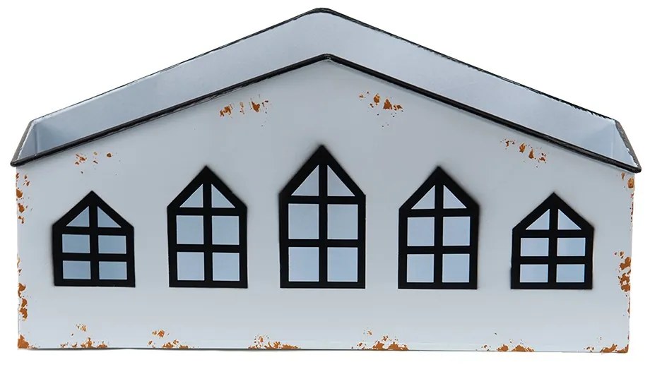 Krémový antik kovový svícen ve tvaru domku na čajovku - 36*12*18 cm
